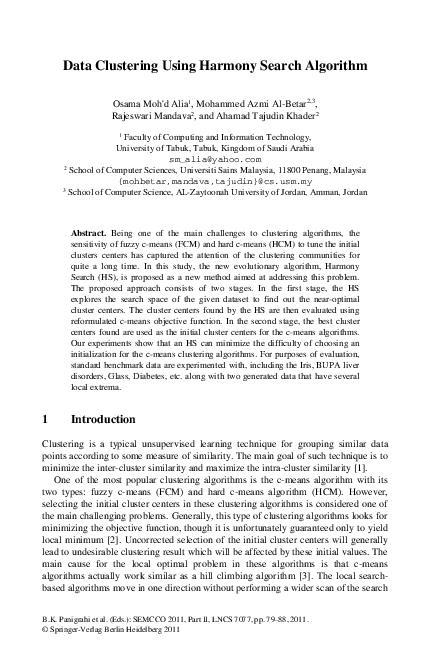 (PDF) Data Clustering Using Harmony Search Algorithm