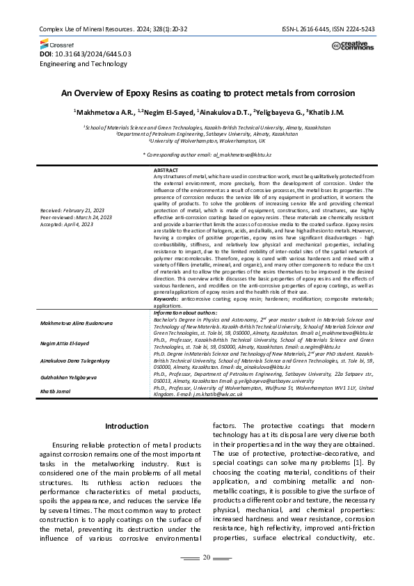 (PDF) An Overview of Epoxy Resins as coating to protect metals from ...