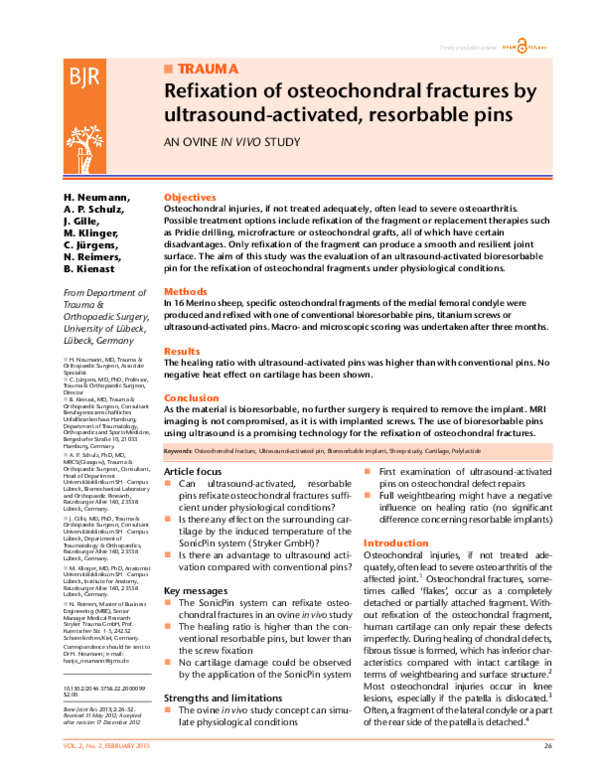 (PDF) Refixation of osteochondral fractures by ultrasound-activated ...