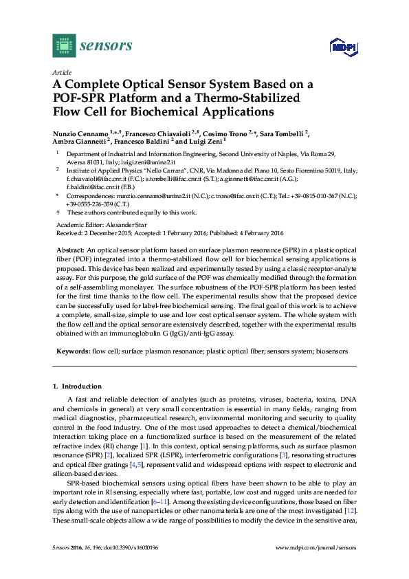 (PDF) A Complete Optical Sensor System Based on a POF-SPR Platform and ...