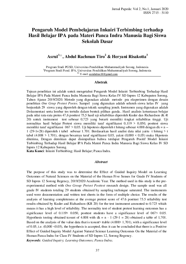 (PDF) Pengaruh Model Pembelajaran Inkuiri Terbimbing terhadap Hasil Belajar IPA pada Materi ...