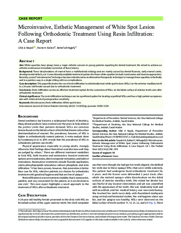 (PDF) Microinvasive, Esthetic Management of White Spot Lesion Following ...