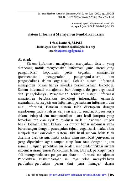 (PDF) Sistem Informasi Manajemen Pendidikan Islam (PDF) Sistem Informasi Manajemen Pendidikan Islam