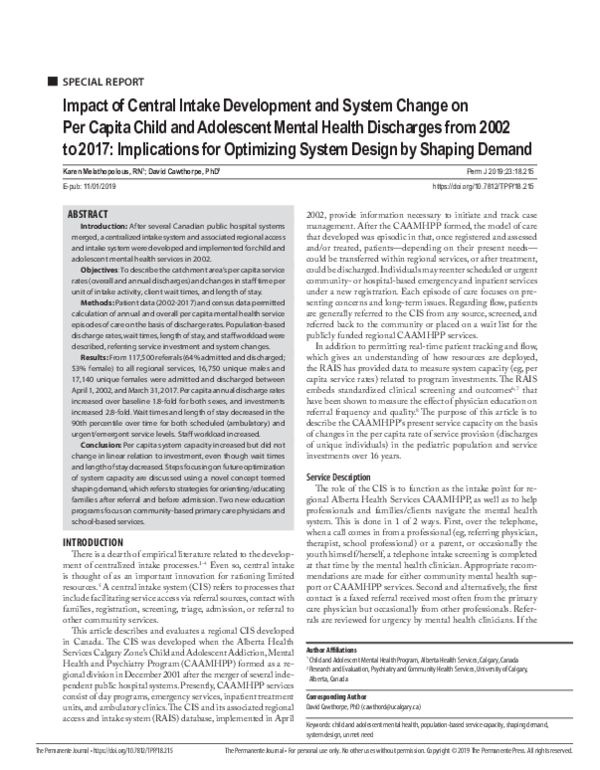 (PDF) Impact of Central Intake Development and System Change on Per ...