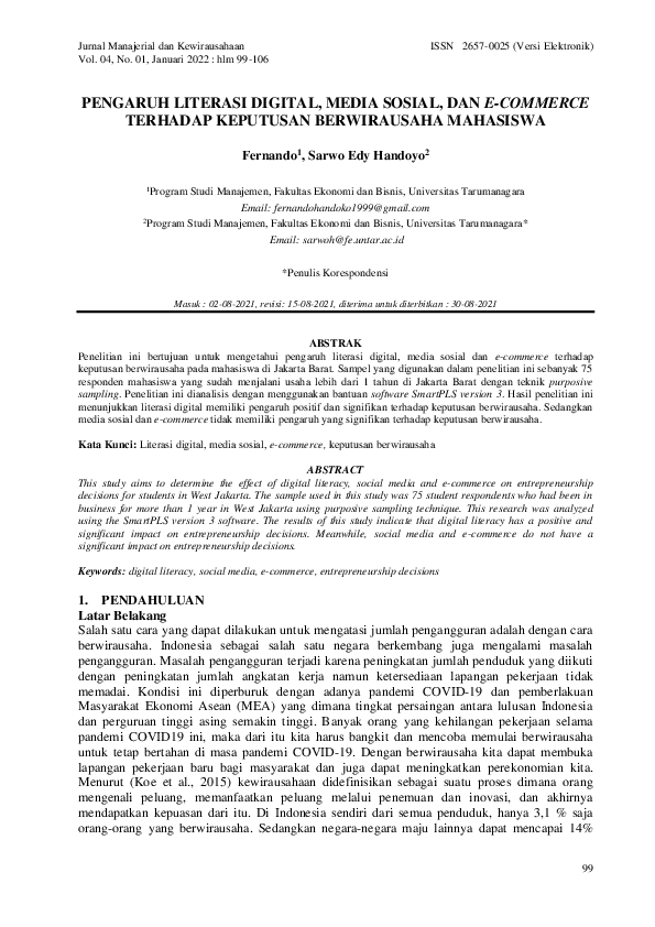 (PDF) Pengaruh Literasi Digital, Media Sosial, dan e-Commerce terhadap Keputusan Berwirausaha ...