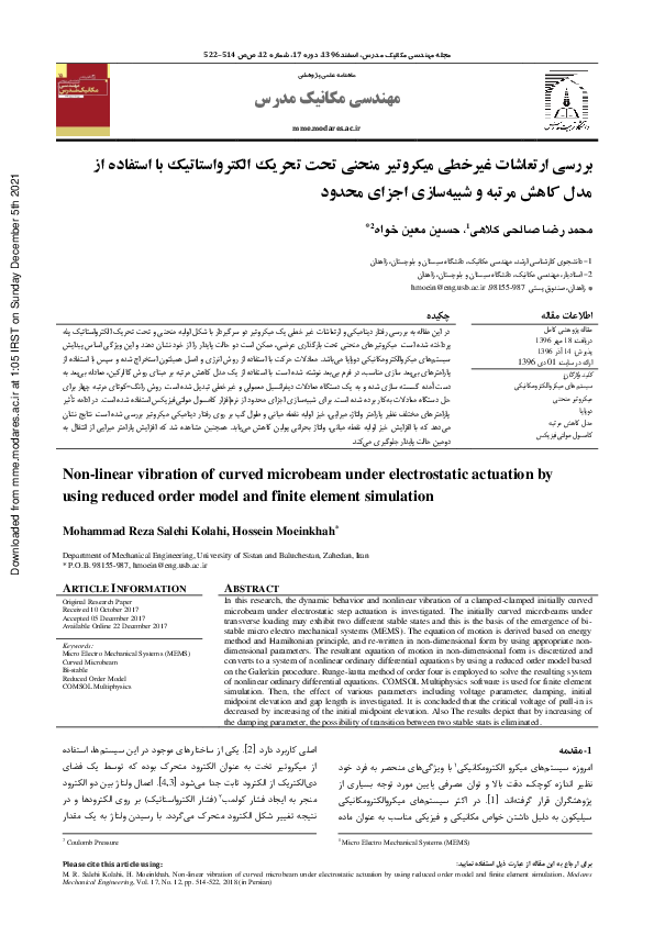(PDF) Non-linear vibration of curved microbeam under electrostatic actuation by using reduced ...