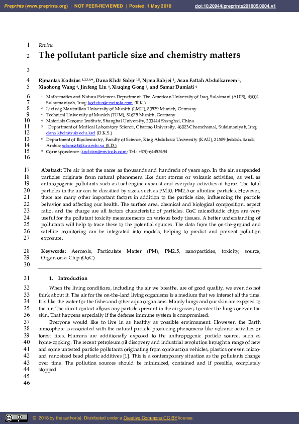 (PDF) The Pollutant Particle Size and Chemistry Matters