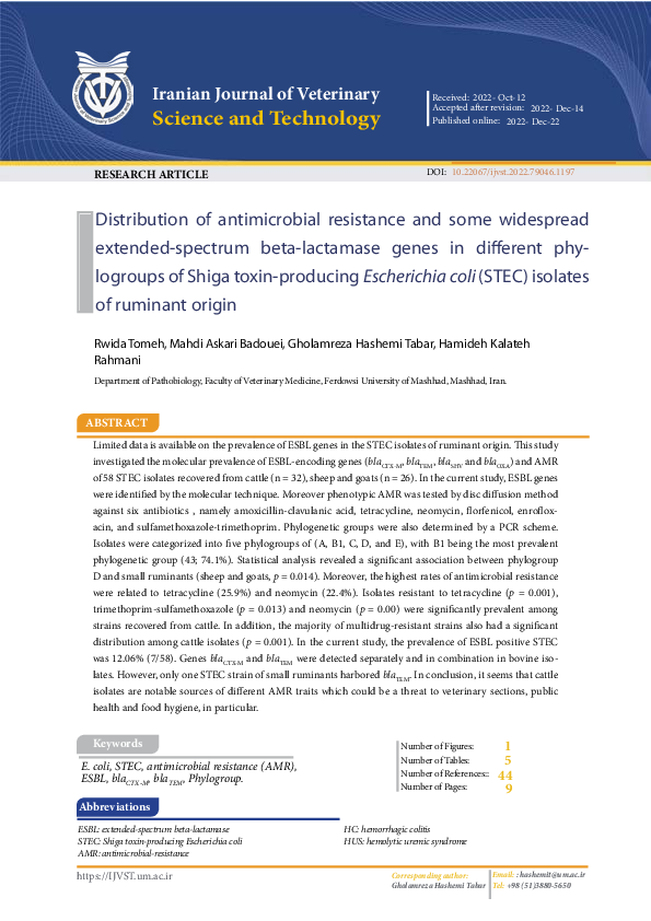 (PDF) Distribution of antimicrobial resistance and some widespread extended-spectrum beta ...