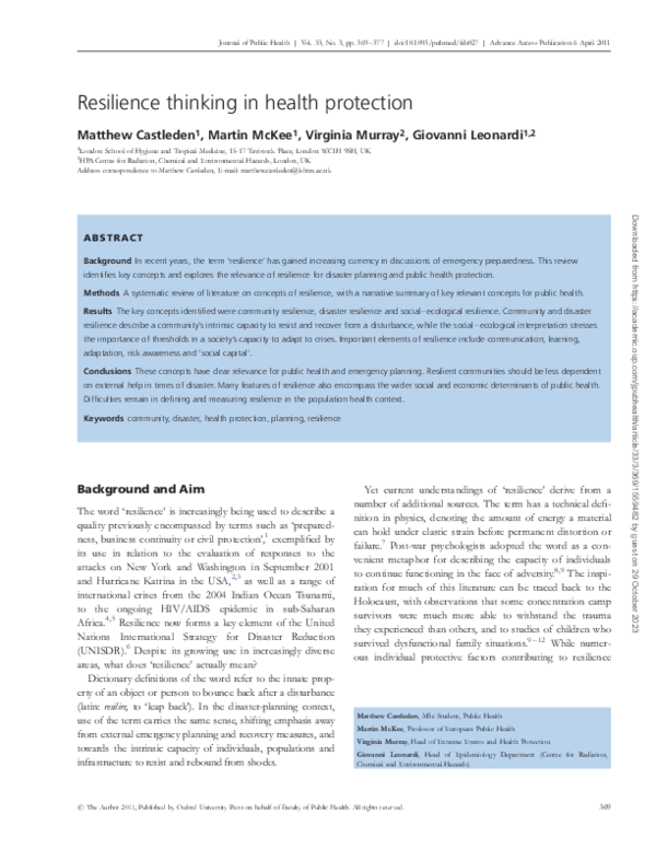 (PDF) Resilience thinking in health protection