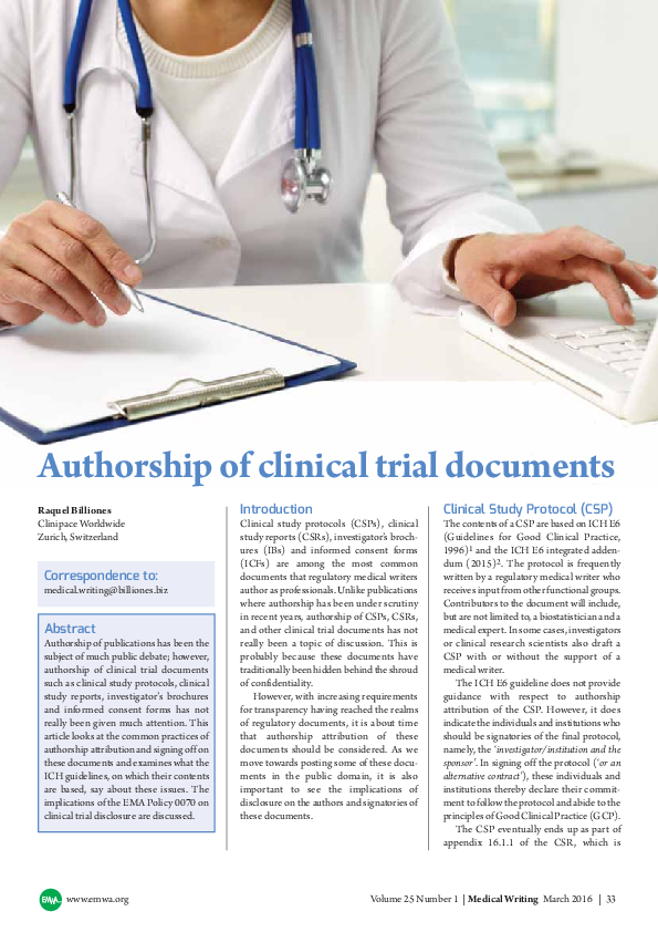 (PDF) Authorship of clinical trial documents