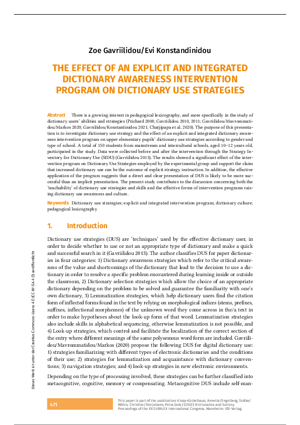 (PDF) THE EFFECT OF AN EXPLICIT AND INTEGRATED DICTIONARY AWARENESS ...