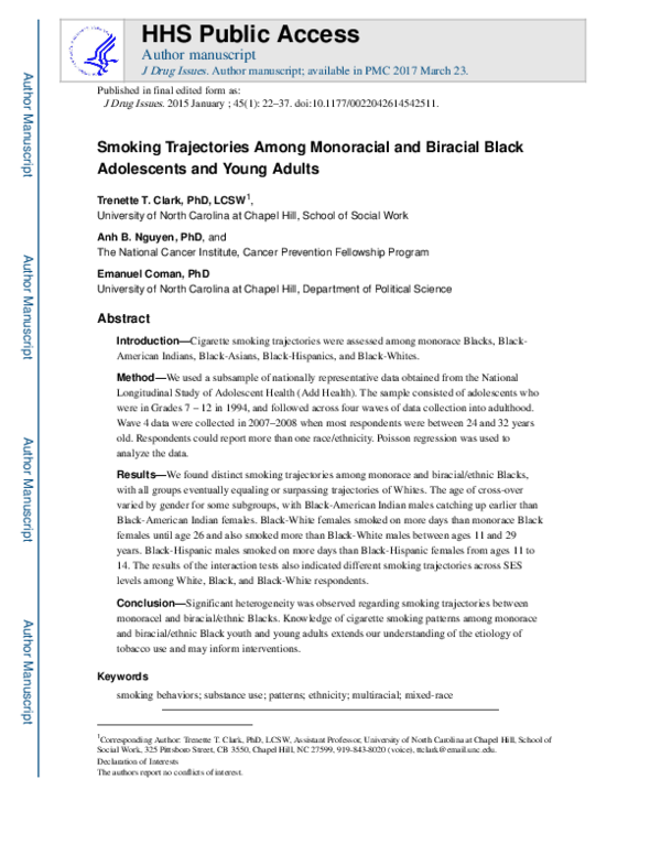 (PDF) Smoking Trajectories Among Monoracial and Biracial Black ...