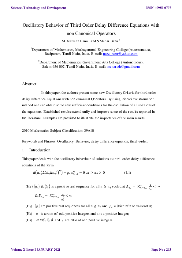 (PDF) Oscillatory Behavior of Third Order Delay Difference Equations with non Canonical ...