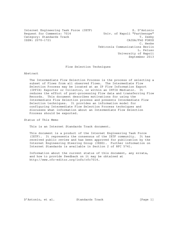 Pdf Ietf Flow Selection Techniques Overview