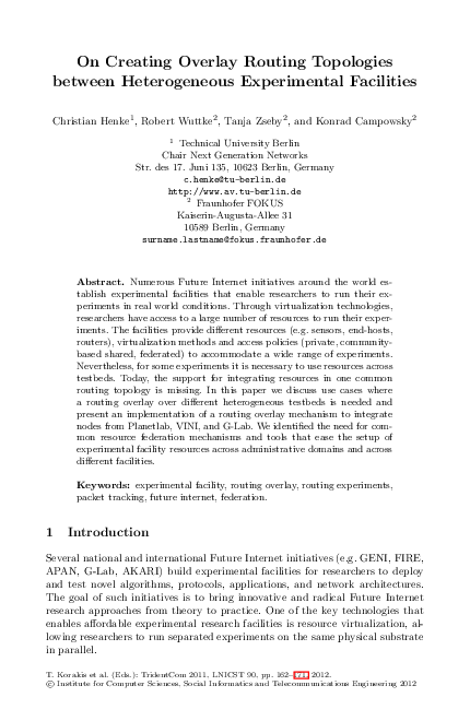 (PDF) On Creating Overlay Routing Topologies between Heterogeneous Experimental Facilities