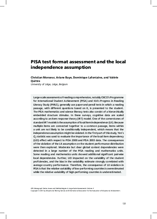 (PDF) PISA test format assessment and the local independence assumption ...