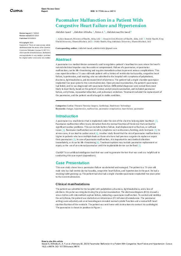 (PDF) Pacemaker Malfunction in a Patient With Congestive Heart Failure ...