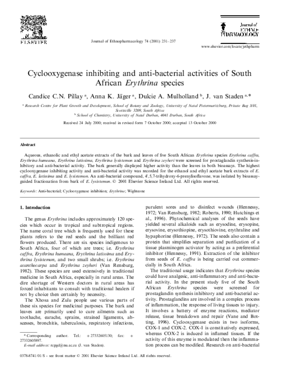 (PDF) Cyclooxygenase inhibiting and anti-bacterial activities of South African Erythrina species