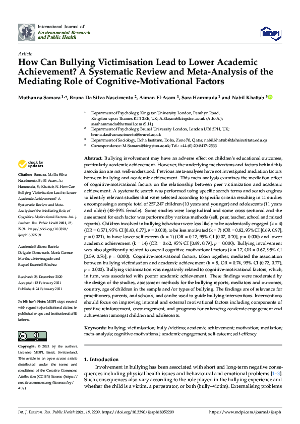 (PDF) How Can Bullying Victimisation Lead to Lower Academic Achievement? A Systematic Review and ...
