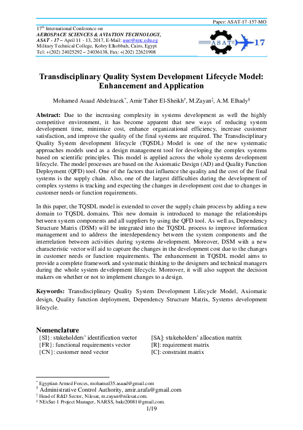 (PDF) Transdisciplinary Quality System Development Lifecycle Model: Enhancement and Application