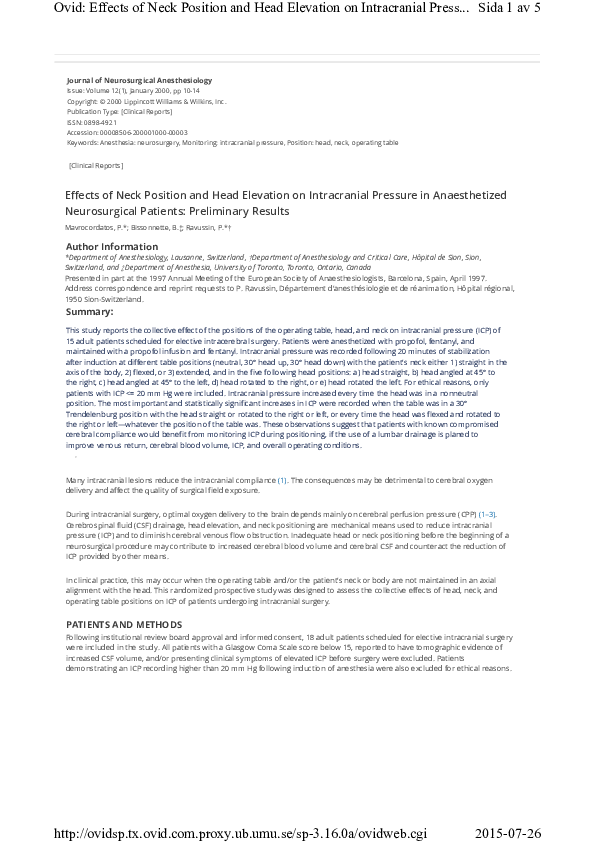 (PDF) Effects of Neck Position and Head Elevation on Intracranial ...