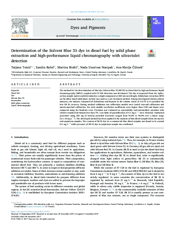 (PDF) Determination of the Solvent Blue 35 dye in diesel fuel by solid ...