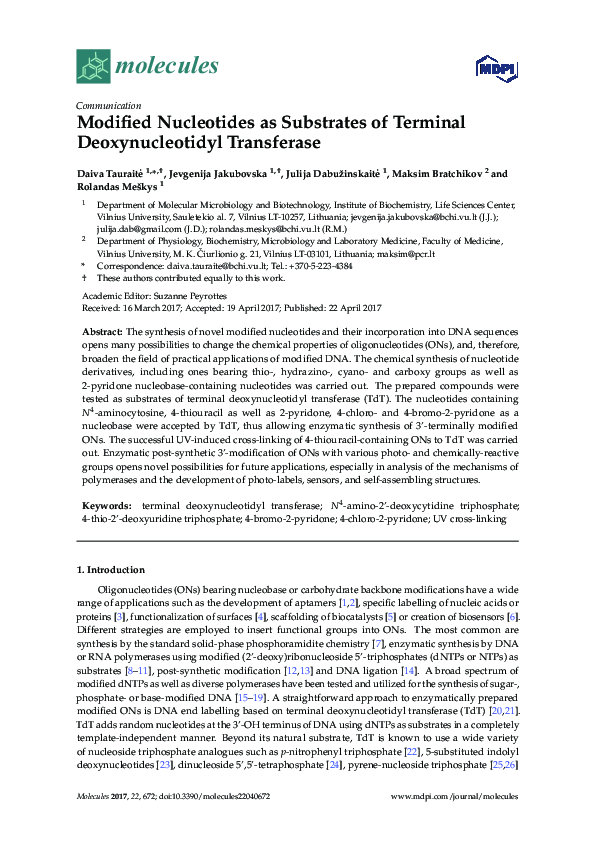 (PDF) Modified Nucleotides as Substrates of Terminal Deoxynucleotidyl ...