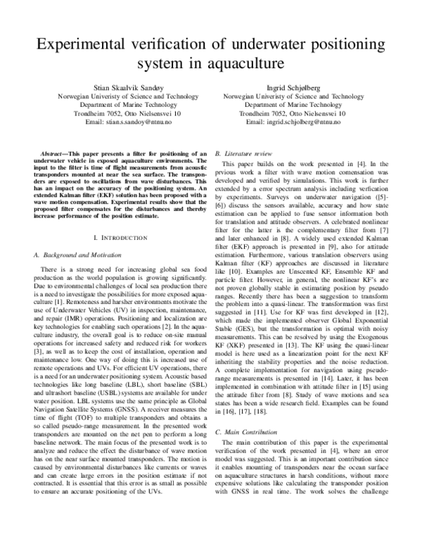 (PDF) Experimental verification of underwater positioning system in ...