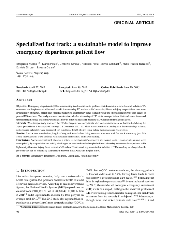 (PDF) Specialized fast track: a sustainable model to improve emergency ...