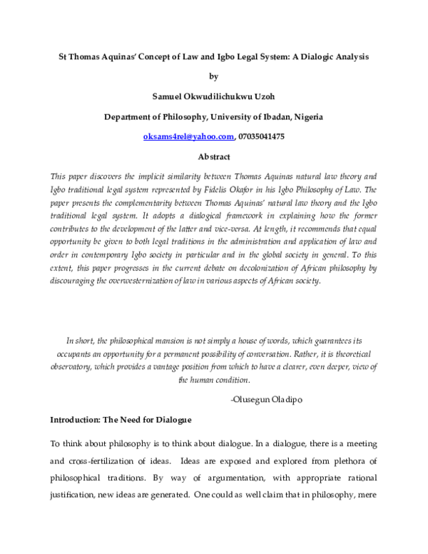 (DOC) St Thomas Aquinas' Concept of Law and Igbo Legal System: A ...