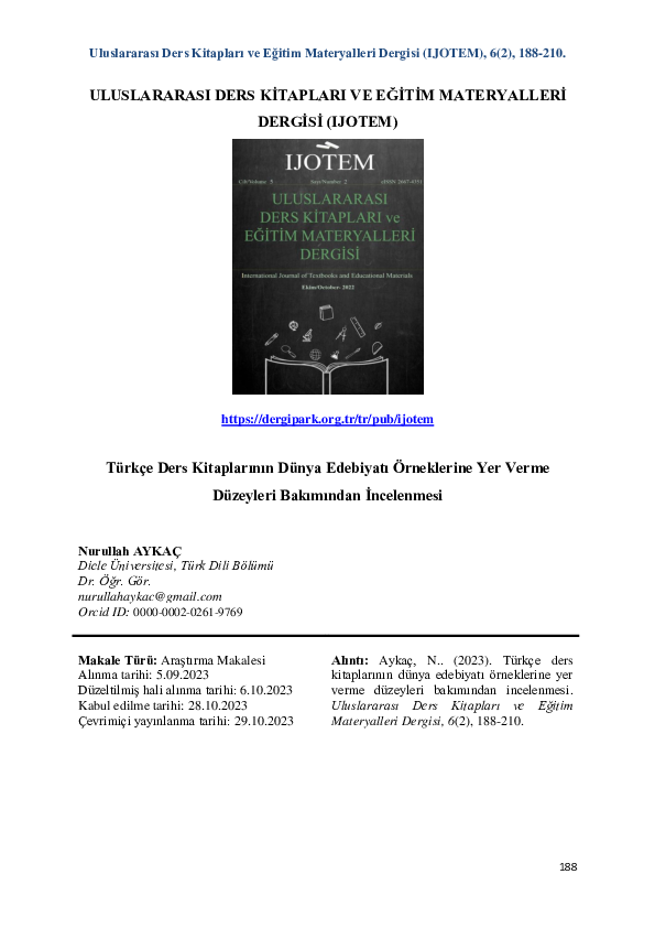 (PDF) Türkçe Ders Kitaplarının Dünya Edebiyatı Örneklerine Yer Verme ...