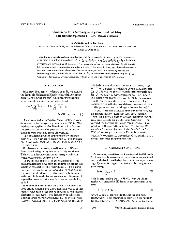 (PDF) Conditions for a ferromagnetic ground state of Ising and Heisenberg models. II. All ...