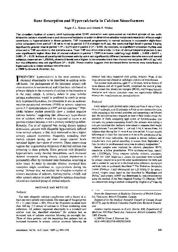 (PDF) Bone resorption and hypercalciuria in calcium stoneformers