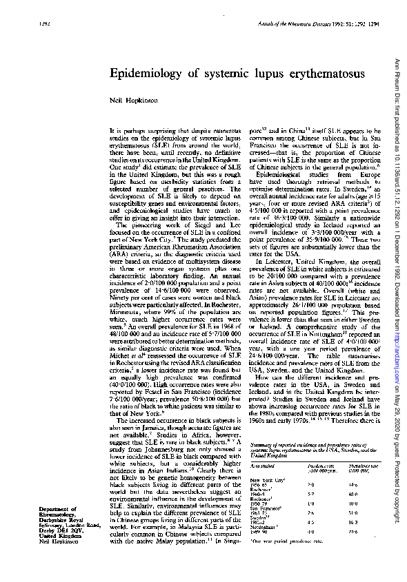 (PDF) Epidemiology of systemic lupus erythematosus