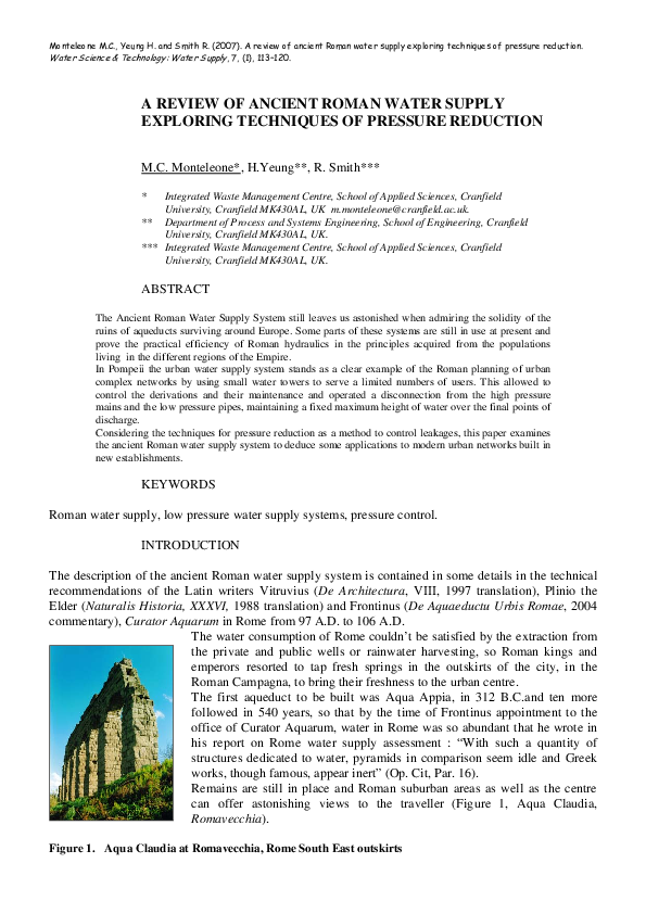 (PDF) A review of Ancient Roman water supply exploring techniques of ...