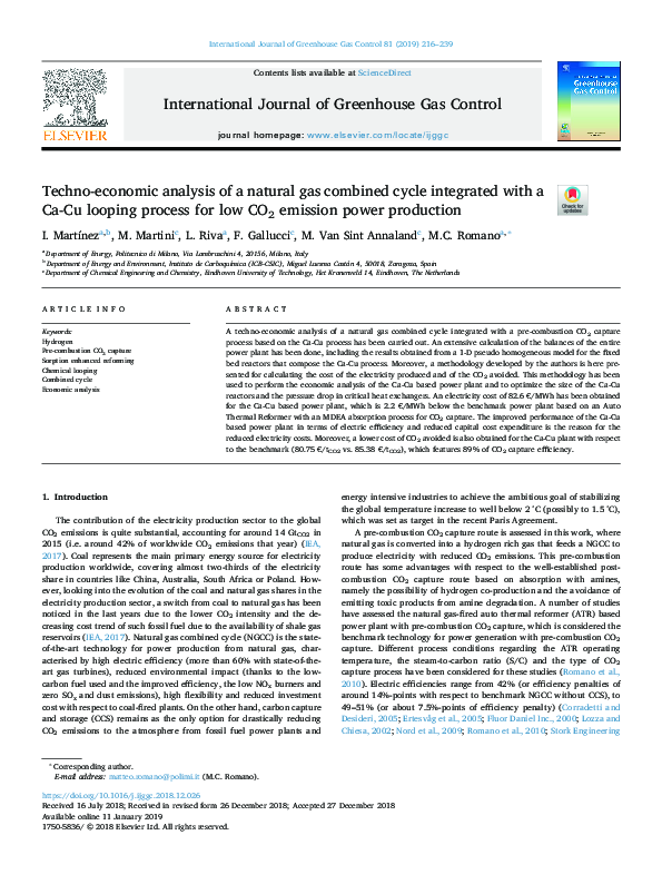 (PDF) Techno-Economic Analysis of a Natural Gas Combined Cycle Power Plant with CO2 Capture