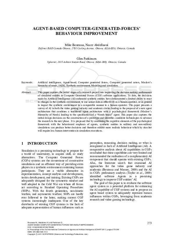 (PDF) Agent-Based Computer-Generated-Forces’ Behaviour Improvement