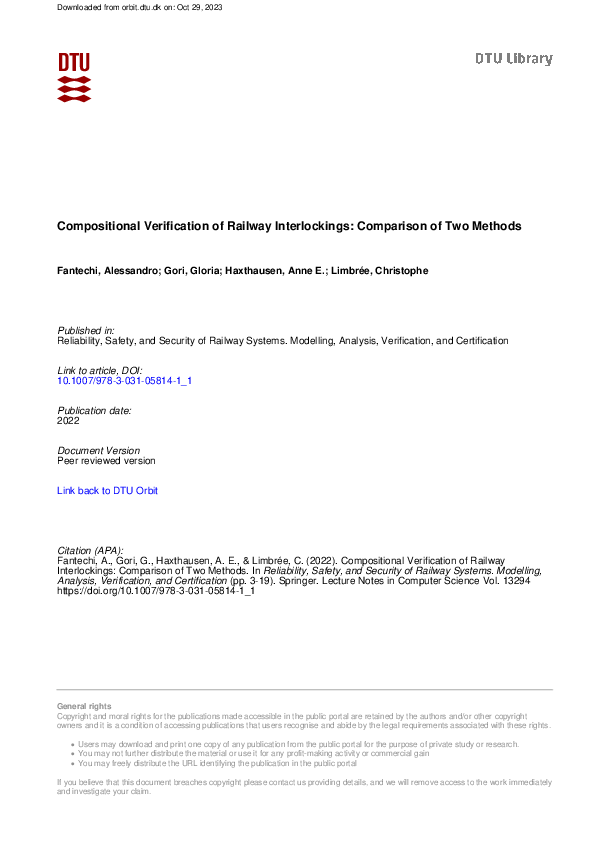 Pdf Compositional Verification Of Railway Interlockings Comparison Of Two Methods