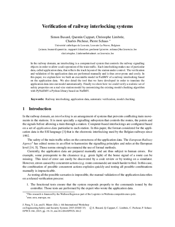 Pdf Automated Verification Of Railway Interlocking Systems