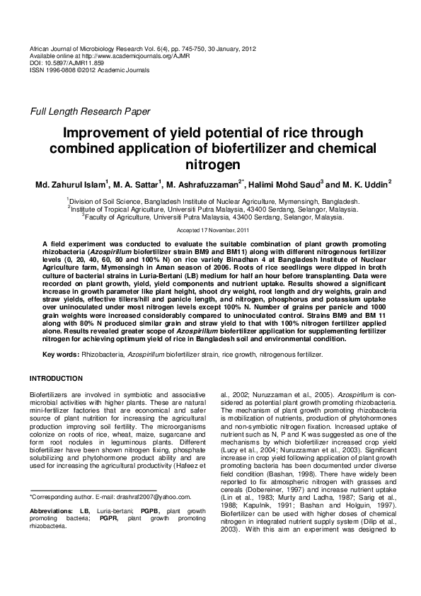 (PDF) Improvement of yield potential of rice through combined ...