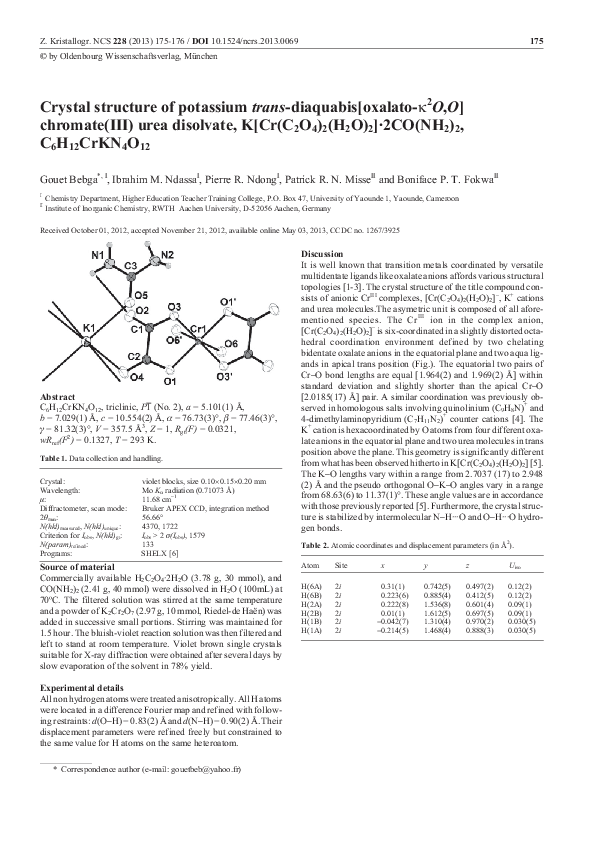 (PDF) Crystal structure of potassium trans-diaquabis[oxalato-κ2O,O ...