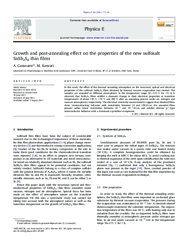 (PDF) Growth and post-annealing effect on the properties of the new ...