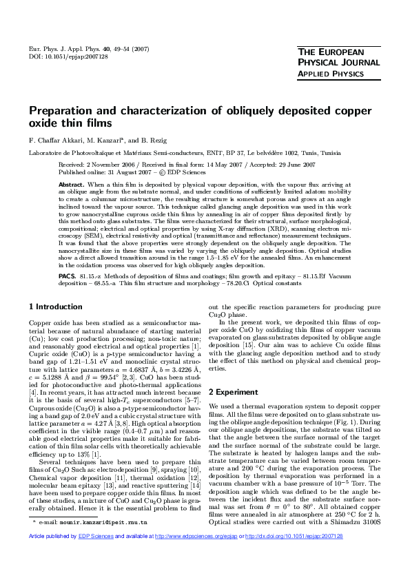 (PDF) Preparation and characterization of obliquely deposited copper ...