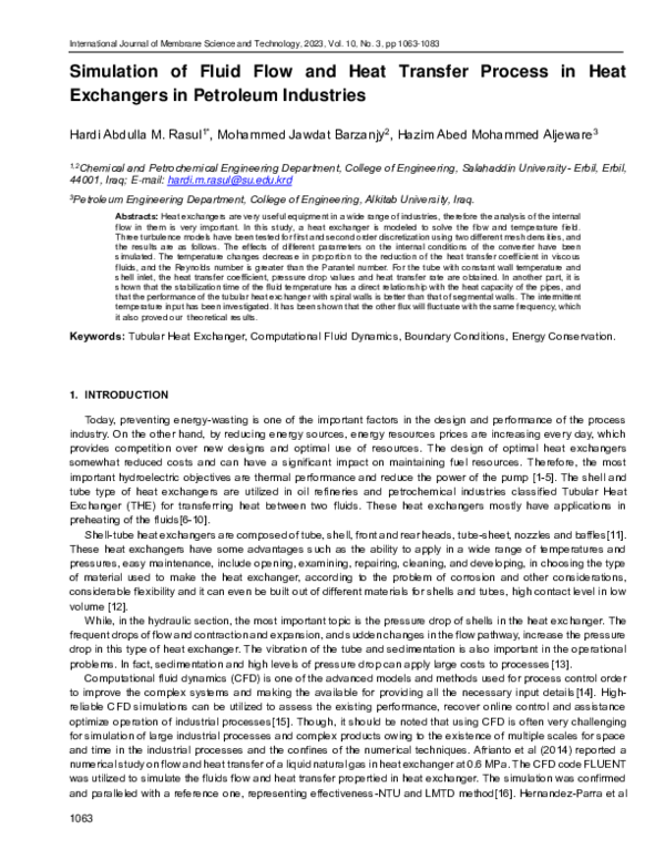 (PDF) Simulation of Fluid Flow and Heat Transfer Process in Heat Exchangers in Petroleum Industries