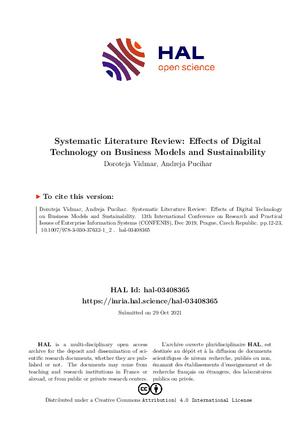 (PDF) Systematic Literature Review: Effects of Digital Technology on Business Models and ...