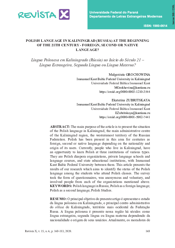 (PDF) Polish Language in Kaliningrad (Russia) at the Beginning of the ...