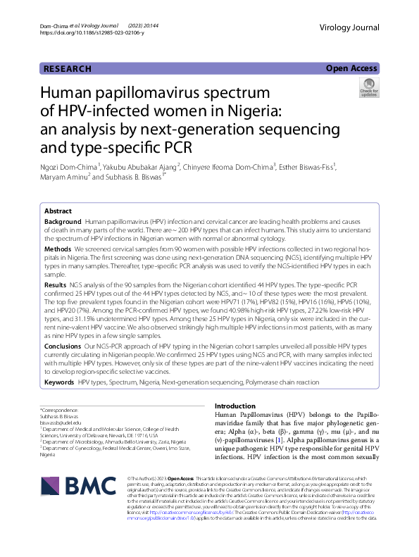 (PDF) Human papillomavirus spectrum of HPV-infected women in Nigeria ...