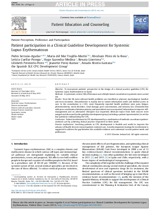 (PDF) Patient participation in a Clinical Guideline Development for Systemic Lupus Erythematosus