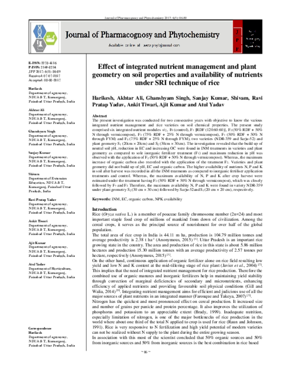 (PDF) Effect of integrated nutrient management and plant geometry on ...