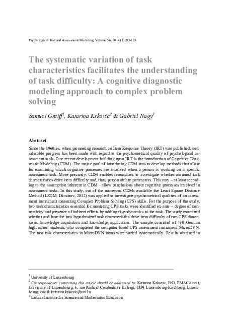 (PDF) The systematic variation of task characteristics facilitates the ...